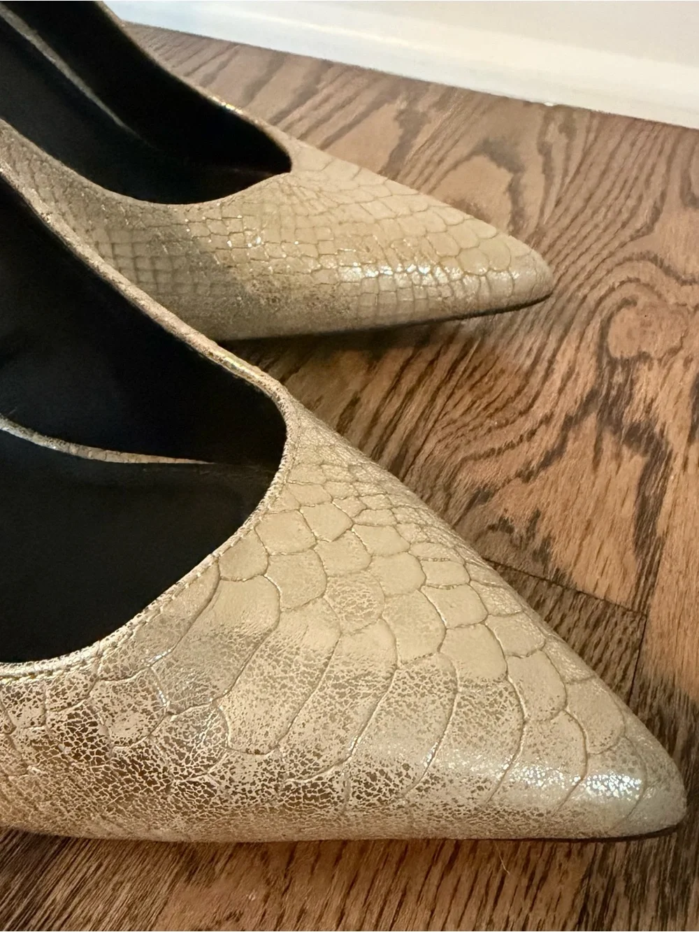 Zara | Shoes | Zara Trafaluc Gold Snake Embossed Leather Pointed Toe ...